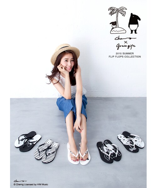 GraceGift（グレースギフト）の「馬來貘黑白不對稱海灘拖＋浴巾組（シューズ）」 - WEAR